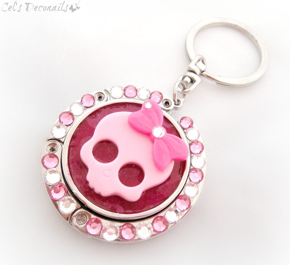 Creepy Cute Skull Keychain, Kawaii Deco Folding Purse Hook, Black and ...