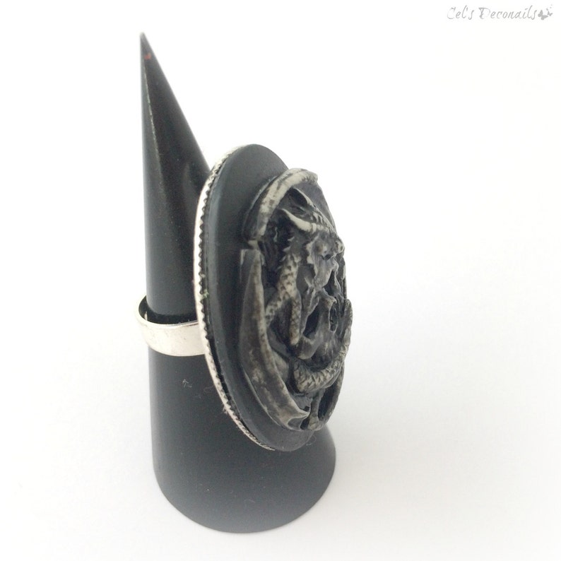 Dragon Skull Cameo Ring, Gothic Fantasy Statement Ring, Spooky ...