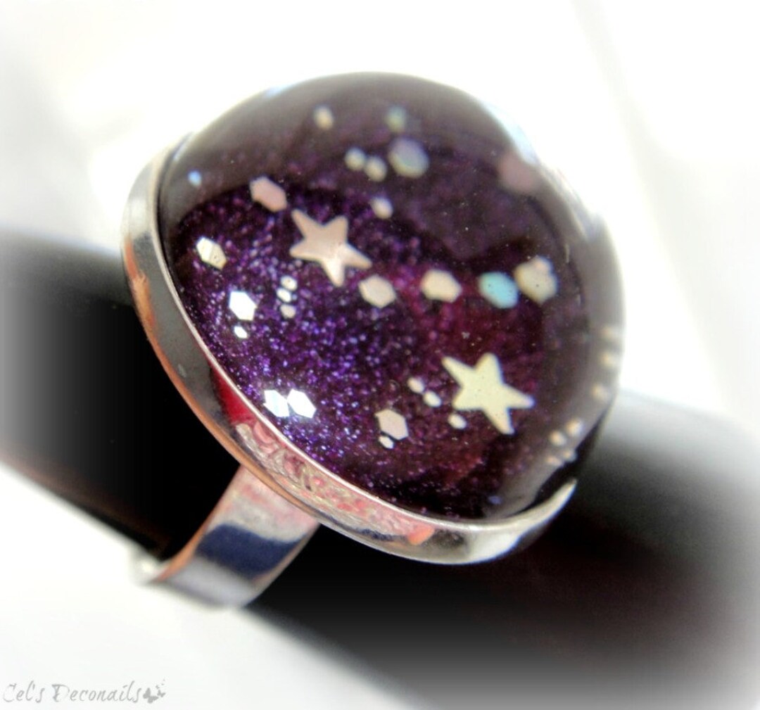 Purple Sky Glitter Ring, Universe Space Chunky Statement Ring, Gift for ...