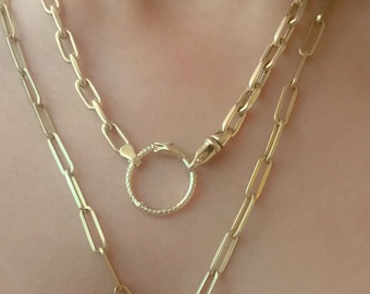 Snake 14K Solid Gold Enhancer Round Charm Pendant Lock Small | Etsy