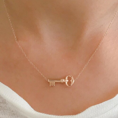14K Solid Gold Key Pendant Necklace Small Size detailed - Etsy