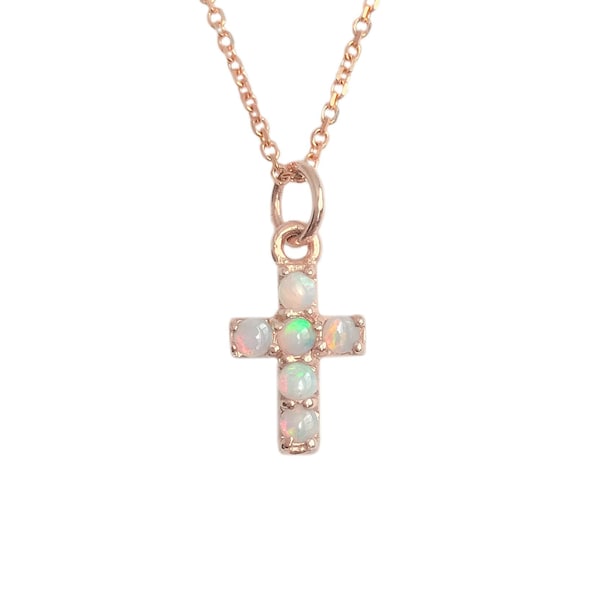 Opal and Solid Gold Cross Necklace - Etsy