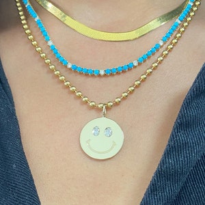 Diamond Smiley Face 14K Solid Gold Charm Pendant real Solid - Etsy