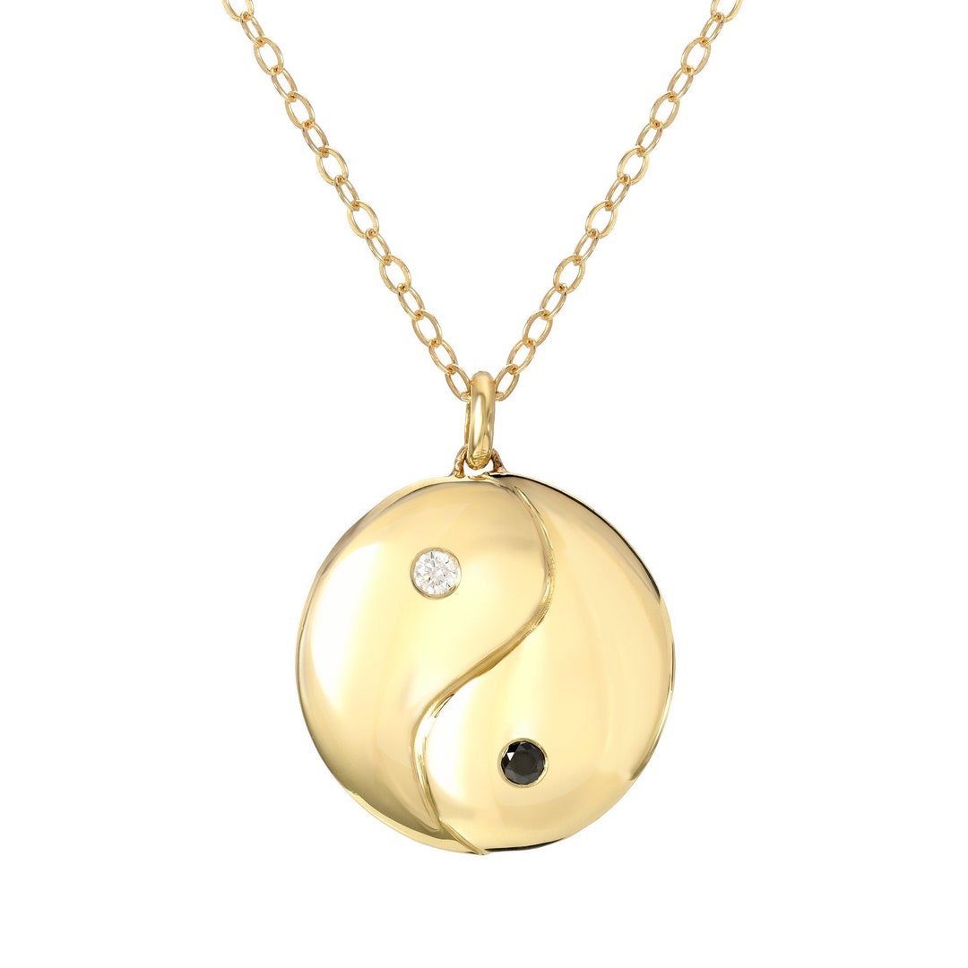 14K Solid Gold Diamond Yin Yang Necklace responsibly Sourced - Etsy