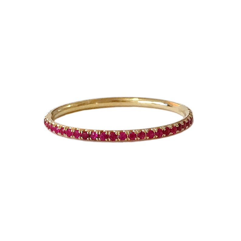 Ruby 14K Solid Gold Stack Eternity Micro Pavé Band Ring real - Etsy