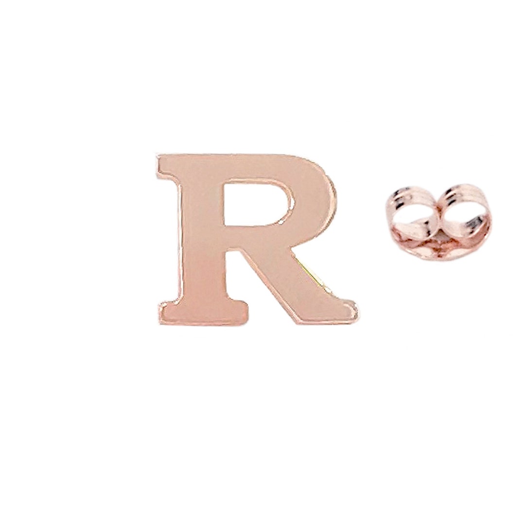 Initial Letter 14K Solid Gold SINGLE Stud Earring real Gold Alphabet ...