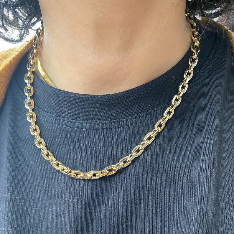 Thick Flat Oval Link 14K Solid Gold Italian Chain Link Necklace, Small ...