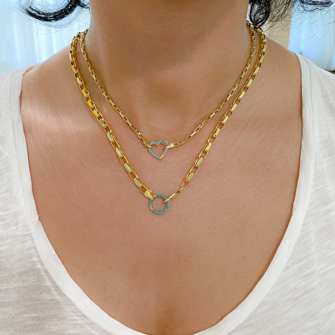 Long Link 14K Solid Gold Box Chain Link Necklace Large Size - Etsy