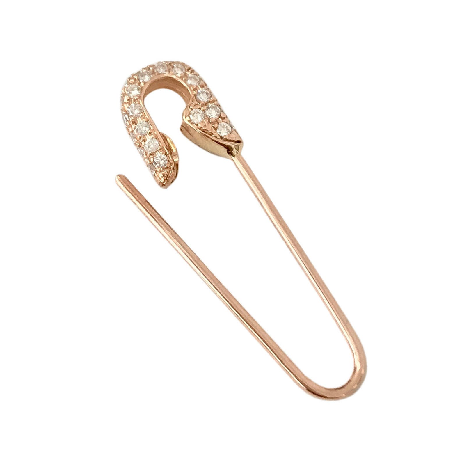 Diamond Safety Pin Earring 14K Solid Gold ~ All Sizes (real Natural ...