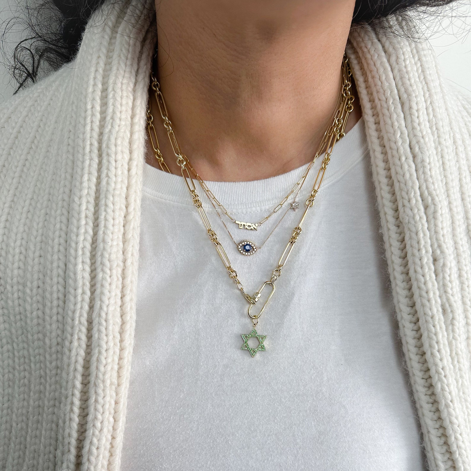 Emerald Star of David Charm Pendant, Medium Size: 14K Solid Gold Jewish ...