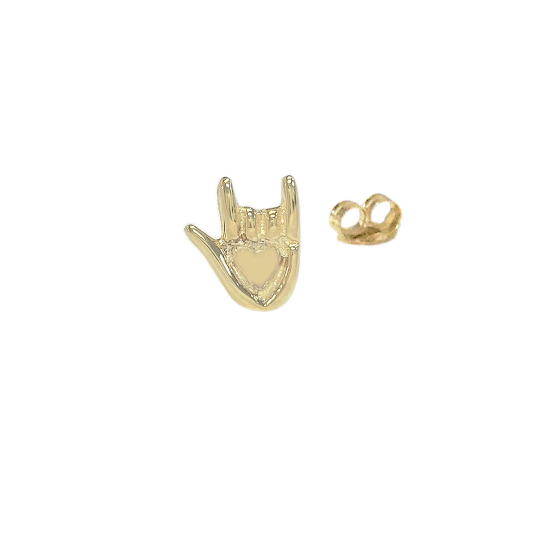 ILY 14K Solid Gold "love" Hand Sign Language Stud Earring (unisex 'I ...