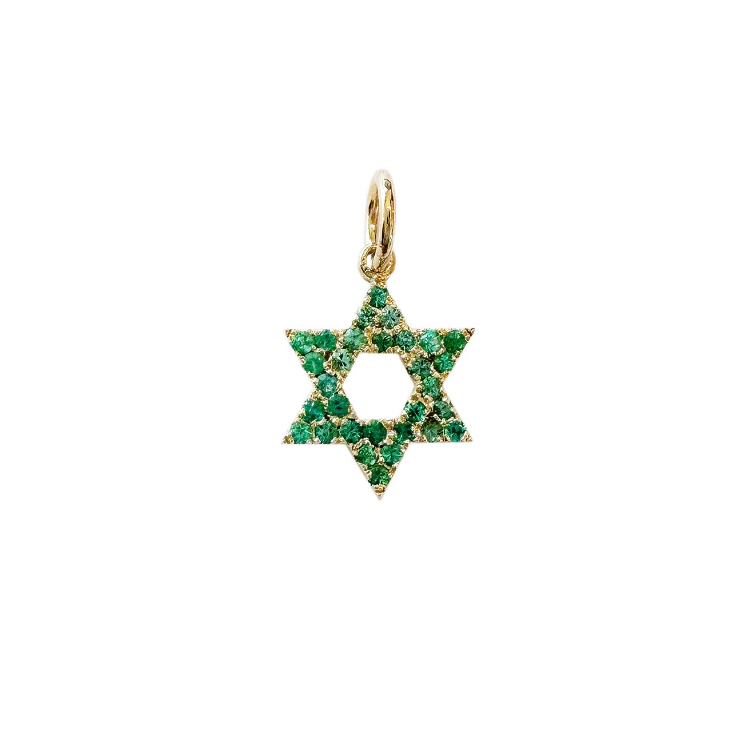 Emerald Star of David 14K Solid Gold Charm Pendant, XS Sz (detailed ...