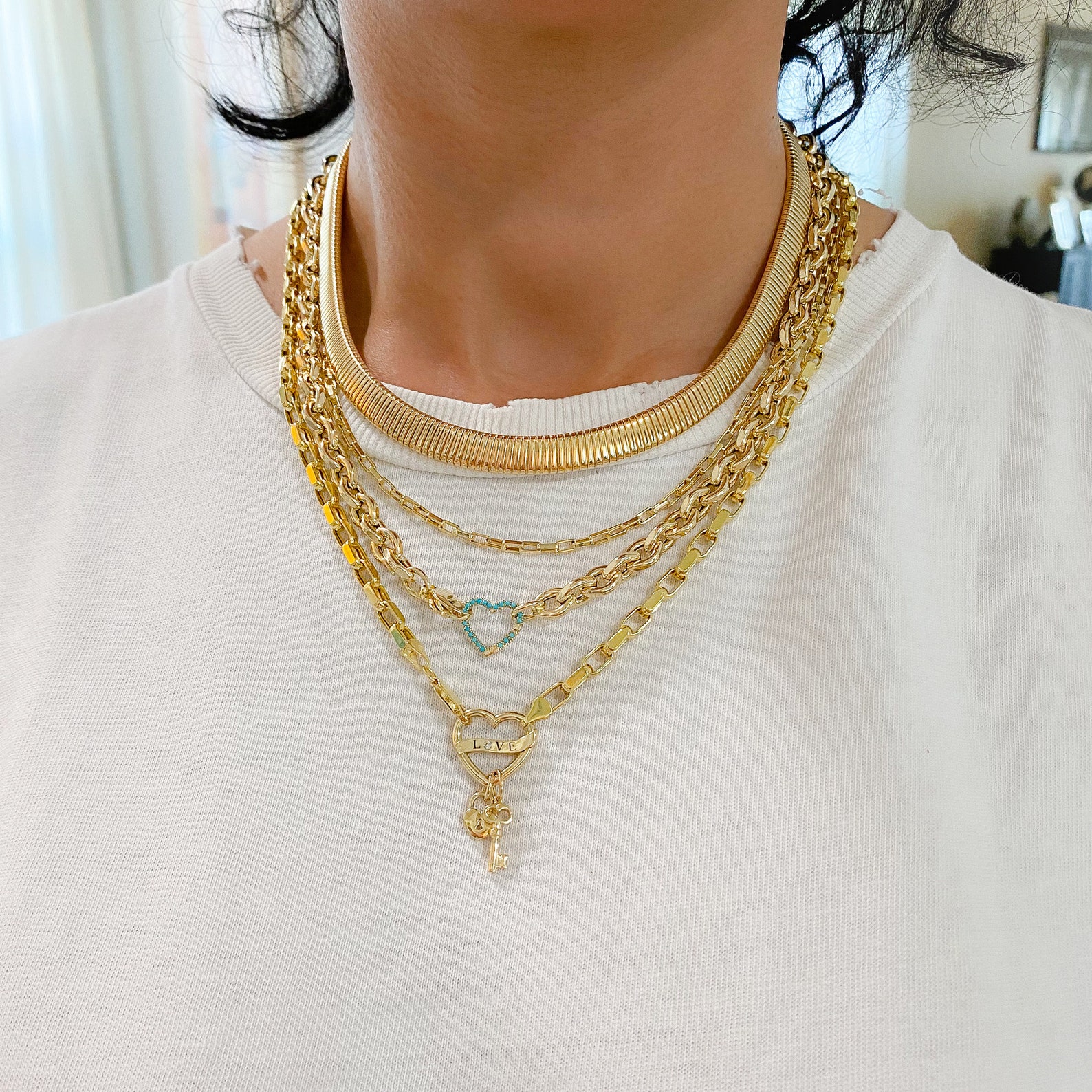 Long Link 14K Solid Gold Box Chain Link Necklace Large Size - Etsy
