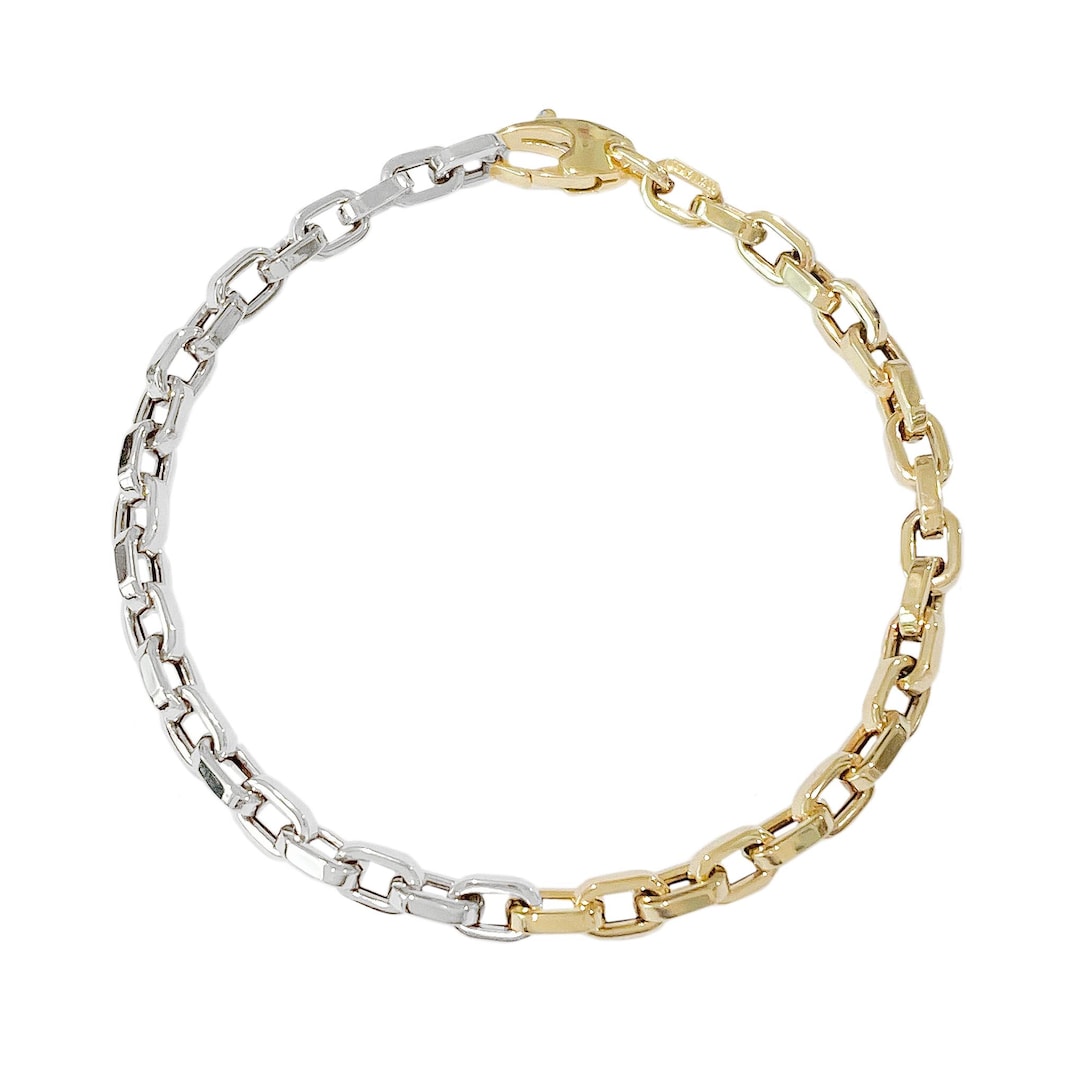 Thick Flat Oval Rolo Link 14K Solid Gold Italian Chain Link Two Tone ...