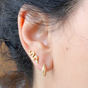 Snake 14K Solid Gold Huggie Hoop Earrings, Medium Size (real 14K Gold ...