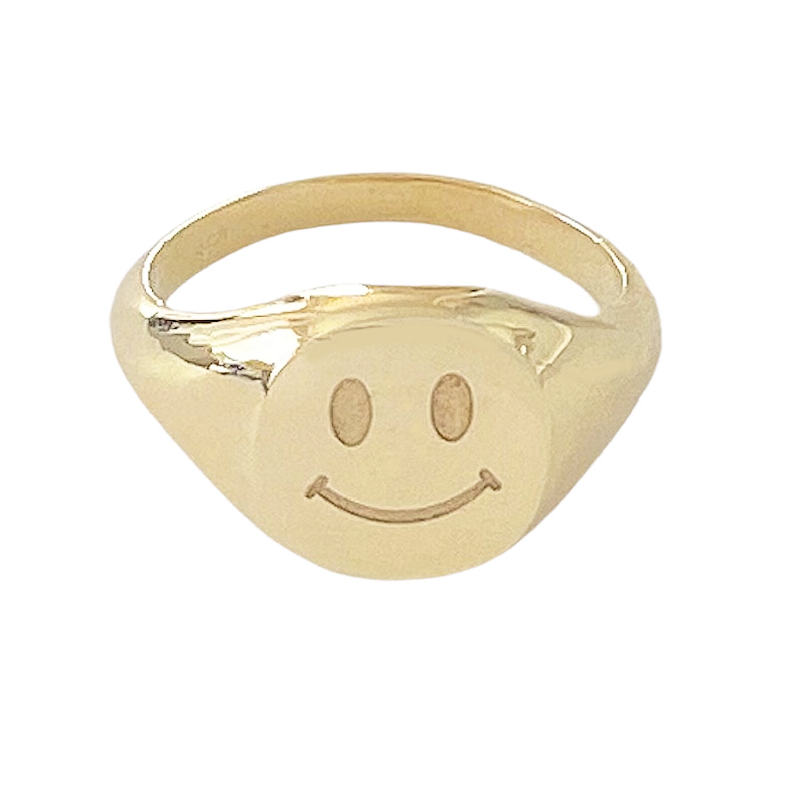 14K Solid Gold Smiley Face Signet Ring unique Happy Face | Etsy