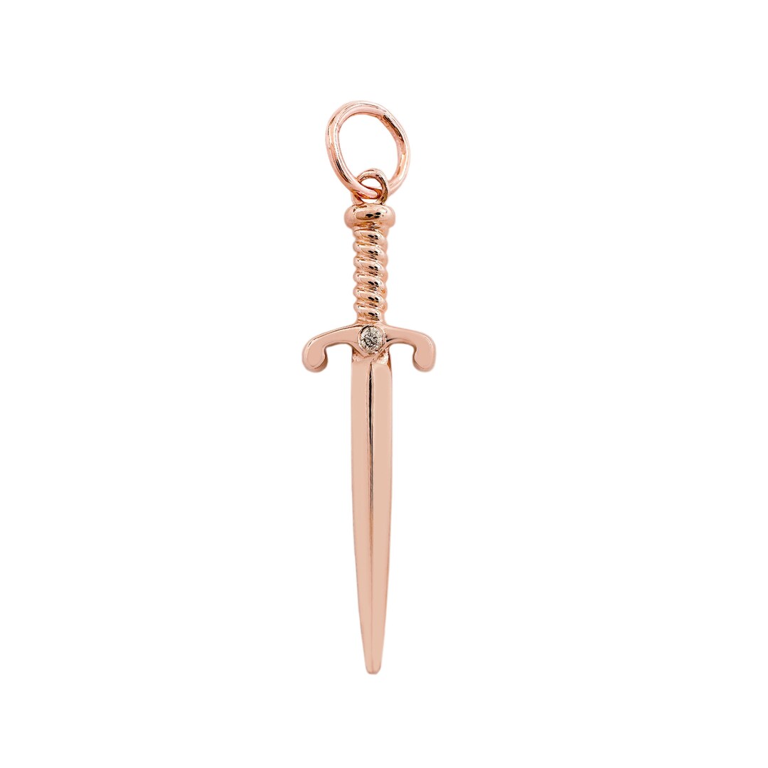 Diamond Dagger Sword 14K Solid Gold Charm Pendant (dangling Detailed 3D ...