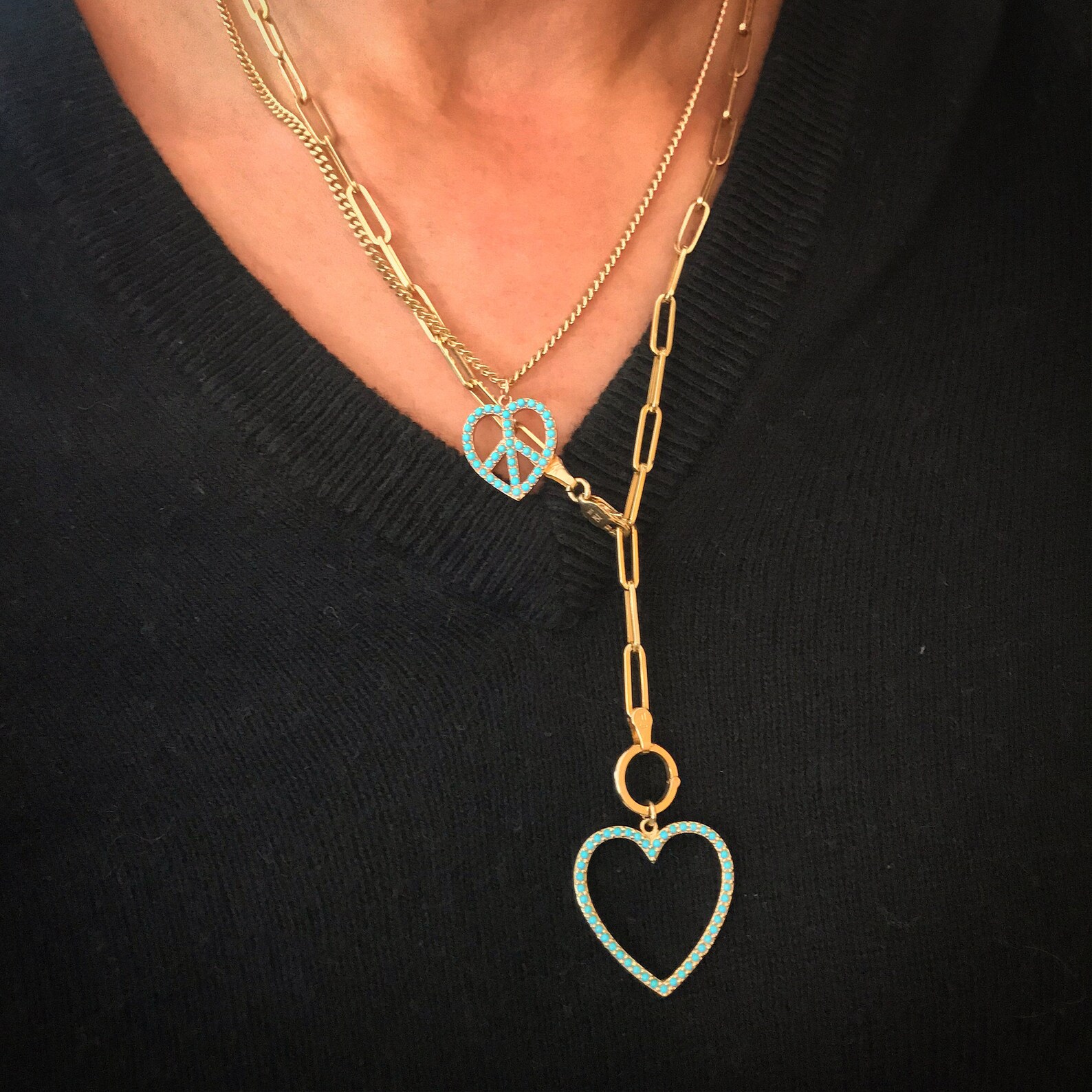 Heart Shape Turquoise 14K Solid Gold Necklace Large Size - Etsy