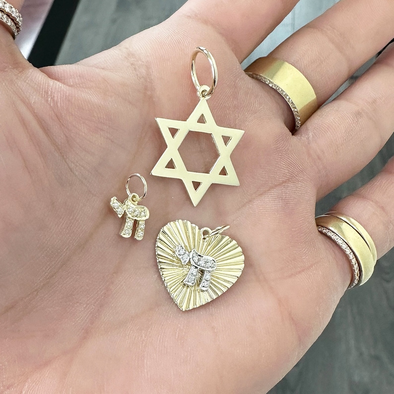 Sapphire Hebrew Chai 14K Solid Gold Necklace Charm: Jewish Symbol ...