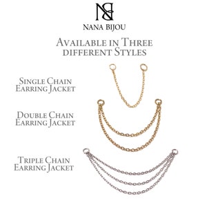 Triple Diamond Dangle 14K Solid Gold Convertible Chain Earring Jacket ...