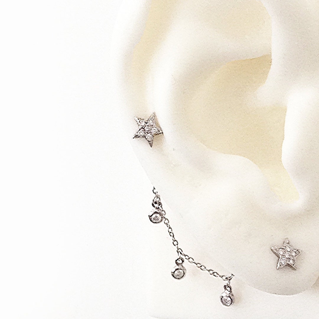 Triple Diamond Dangle 14K Solid Gold Convertible Chain Earring Jacket ...