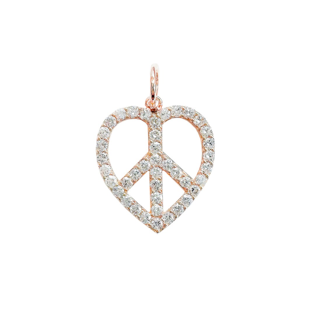 Peace and Love Diamond 14K Solid Gold Pendant (pavé Real Diamond Charm ...