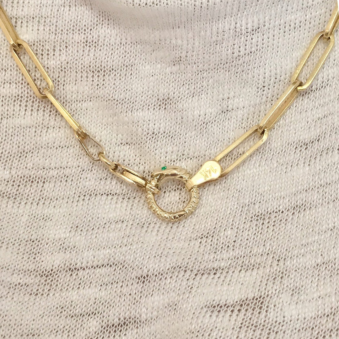 Snake 14K Solid Gold Enhancer Round Charm Pendant Lock, Small Size (real 14K Solid Gold Snake ...