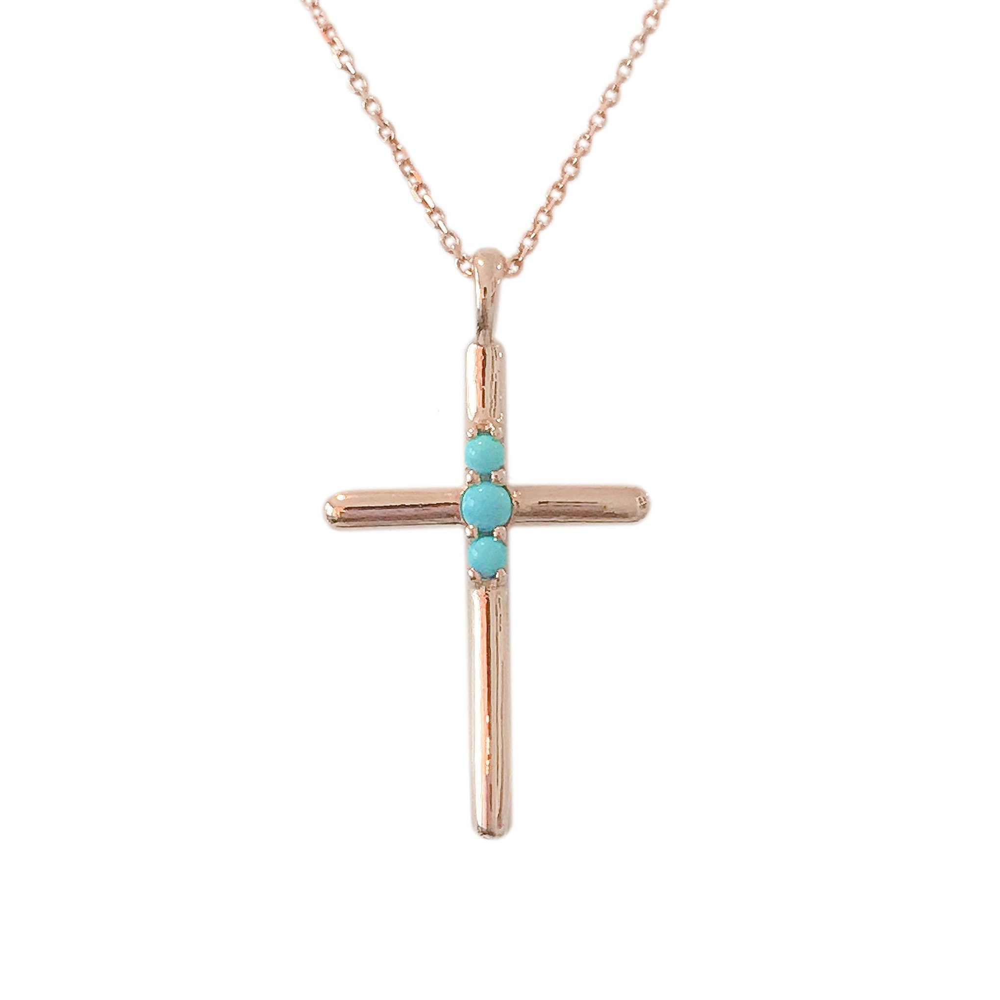 Turquoise Cross 14K Solid Gold Necklace Dainty Unique Real | Etsy