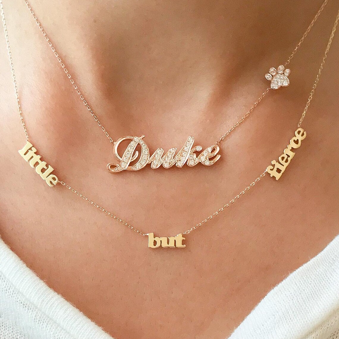 Triple Name 14K Solid Gold Necklace real Gold Charm | Etsy