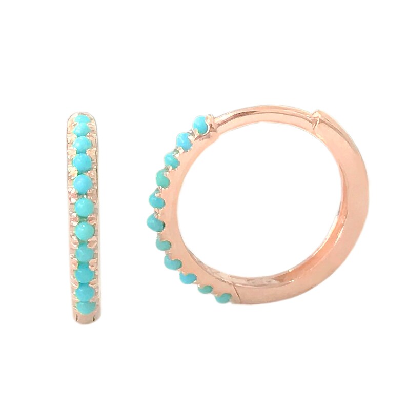 Turquoise 14K Solid Gold Huggie Hinged Pavé Hoop Earring Cuff - Etsy