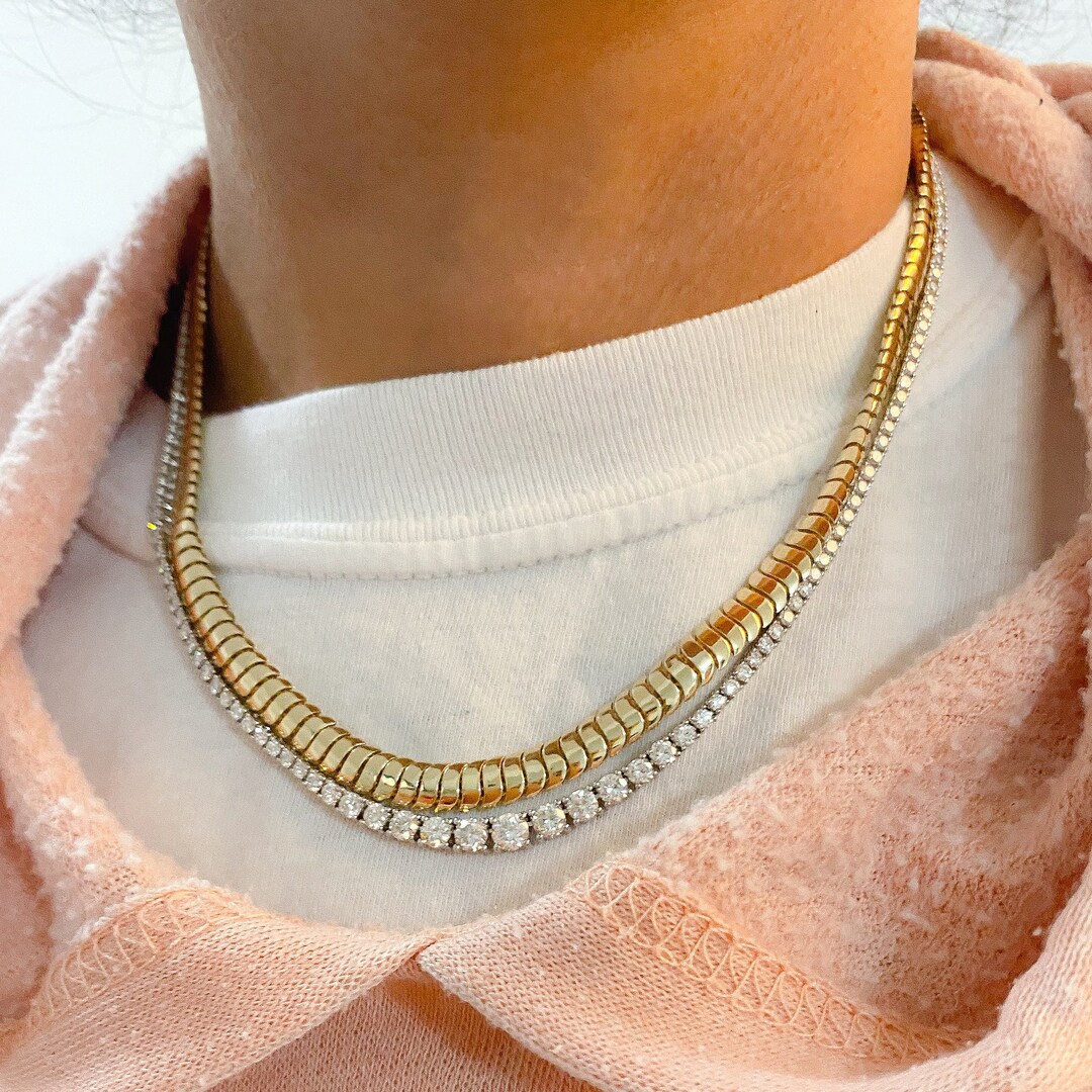 14K Solid Gold Cobra Chain Necklace: Unique Herringbone Style Thick ...