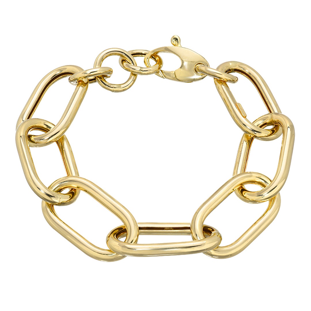 Thick Oval Link 14K Solid Gold Bracelet: Italian Jumbo Chain, XXL Size ...