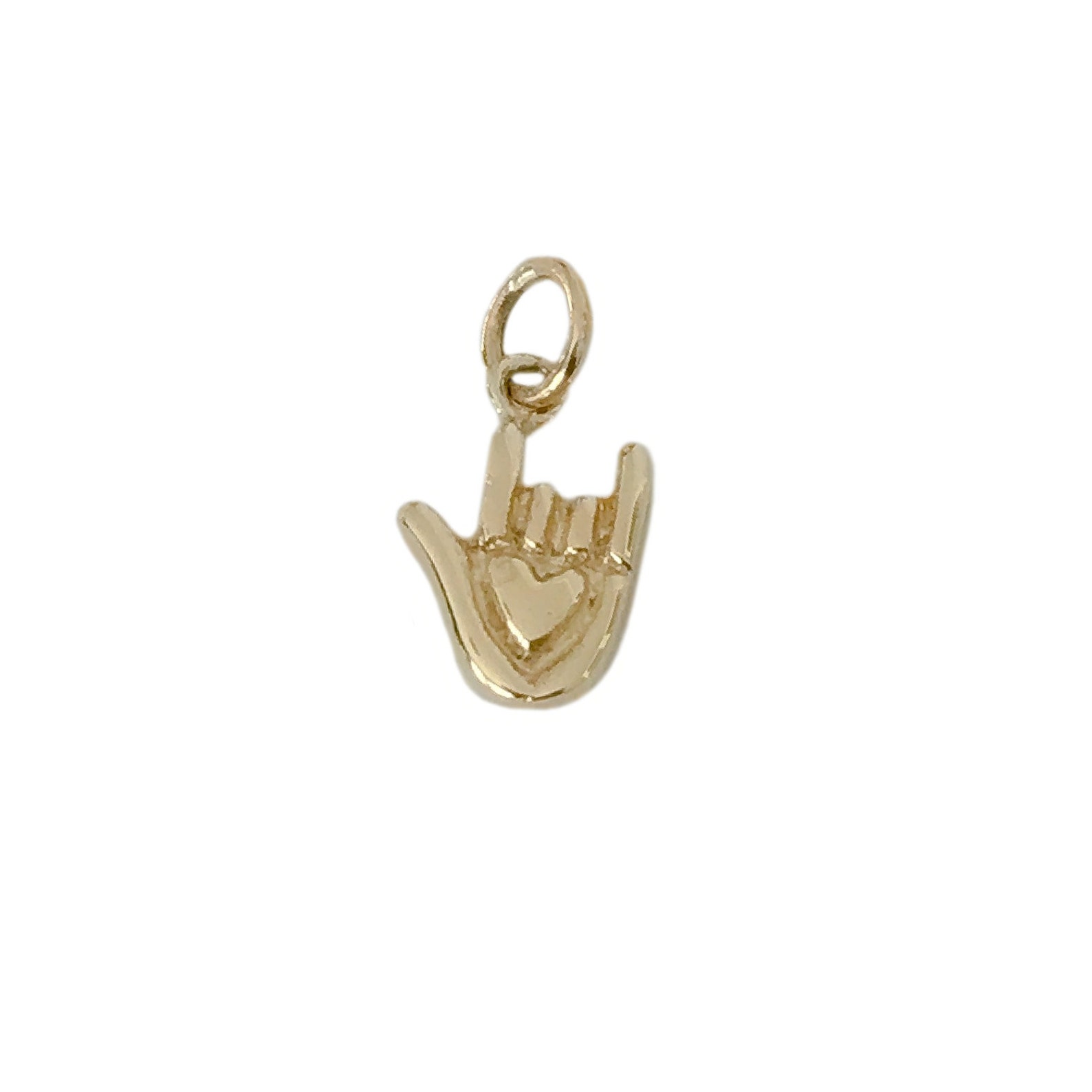 14K Solid Gold 'ILY' Hand Sign Necklace detailed Hand Sign Language 'I ...