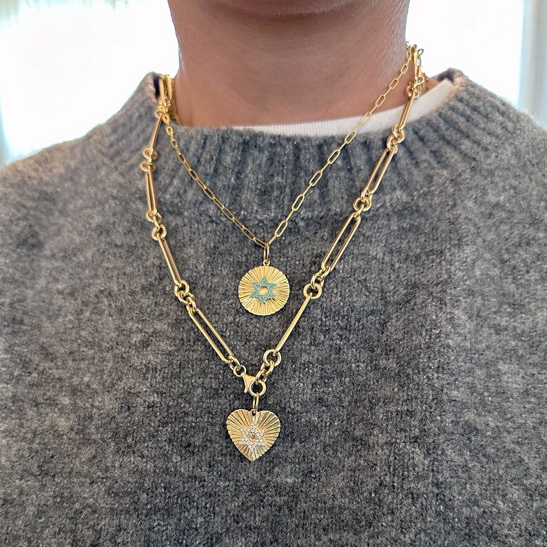 Star of David 14K Solid Gold Medallion Pendant: Real Natural Turquoise ...