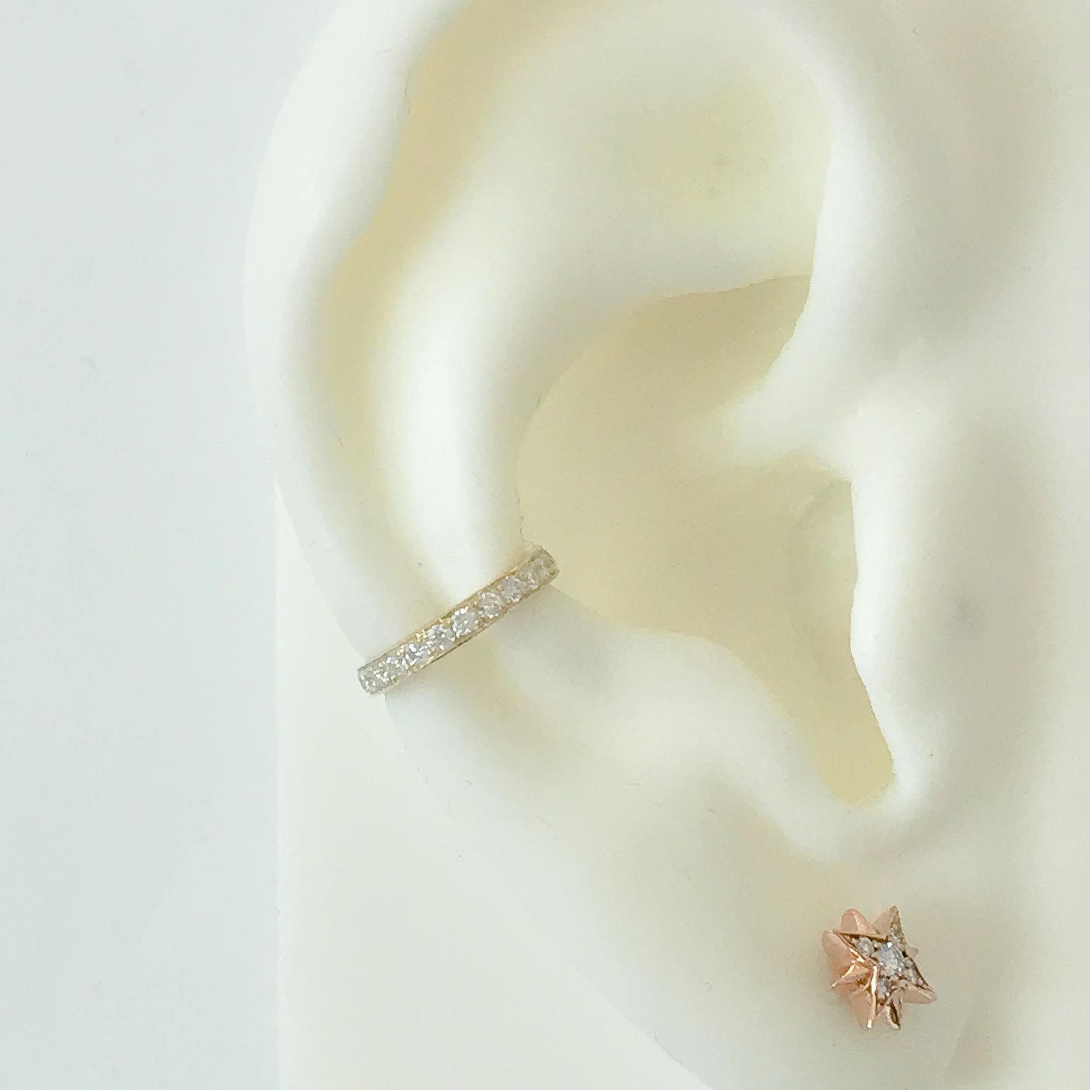 Diamond 14K Solid Gold Ear Cuff Full Pavé Hoop real Diamond | Etsy