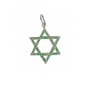 Emerald Star of David 14K Solid Gold Charm Pendant (detailed Real ...
