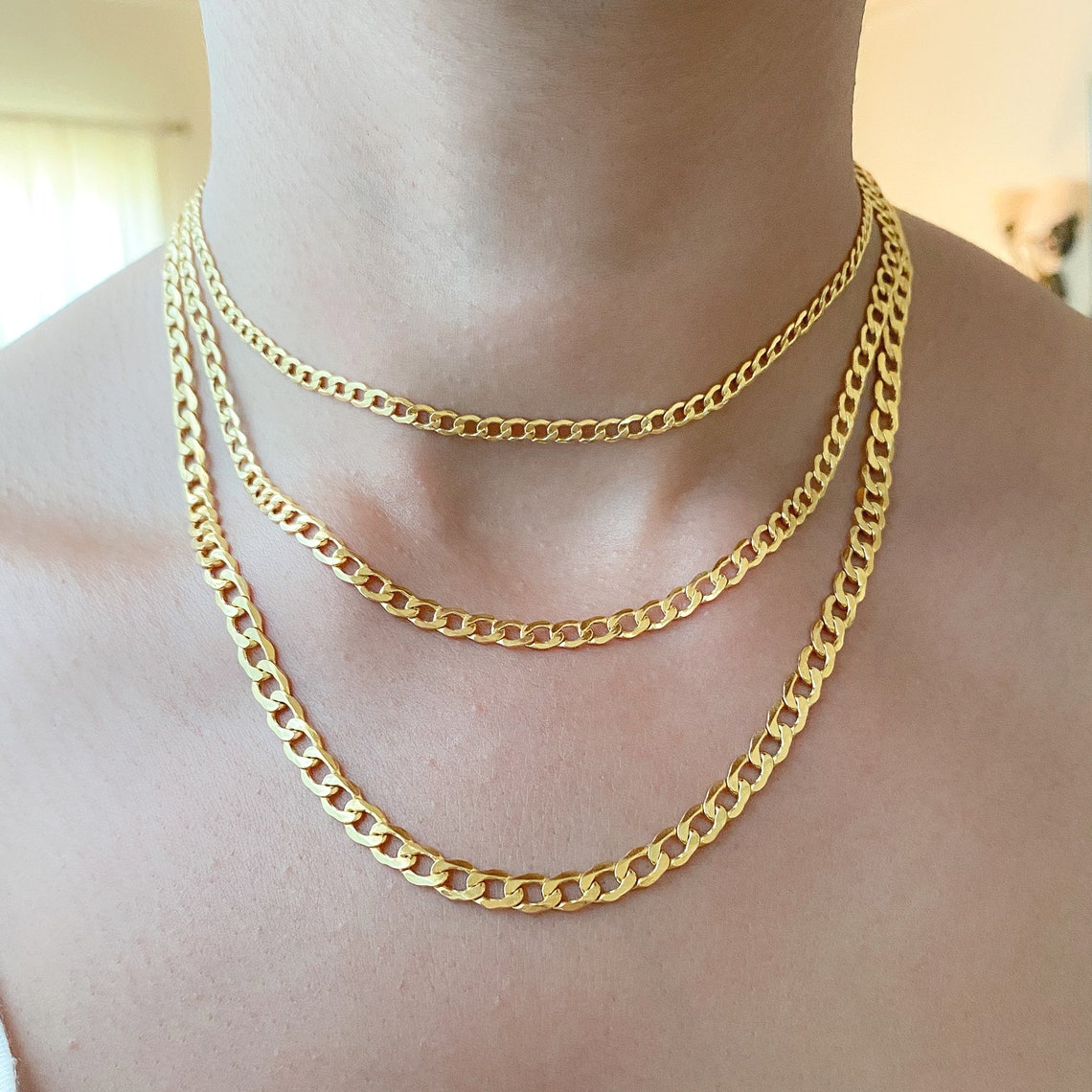 Curb Link 14K Solid Gold Chain Necklace Medium Size - Etsy