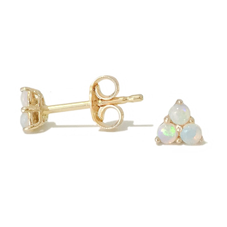 Opal Cluster 14K Solid Gold Stud Earrings Mini Triangle | Etsy