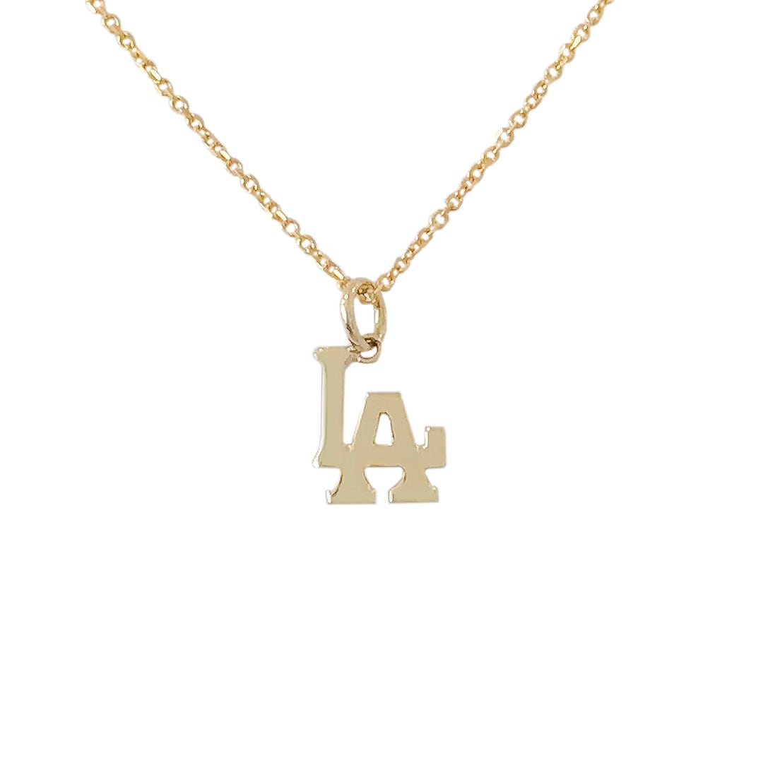 Buy LA Logo 14K Solid Gold Charm Necklace dainty Detailed Los Angeles ...