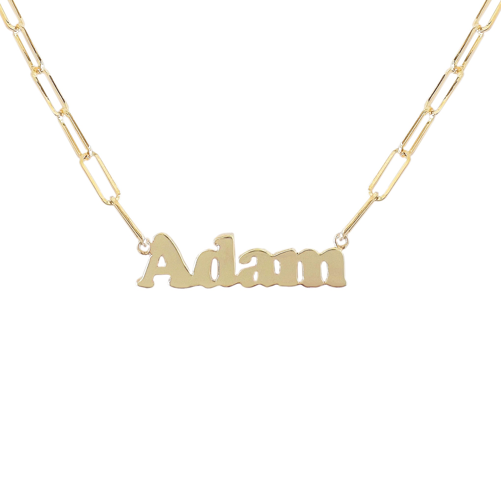 Block Font Nameplate 14K Solid Gold Necklace (unique Custom Classic ...