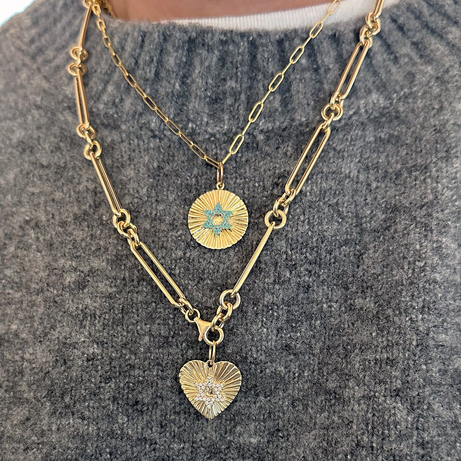 Star of David 14K Solid Gold Medallion Pendant: Real Natural Turquoise ...