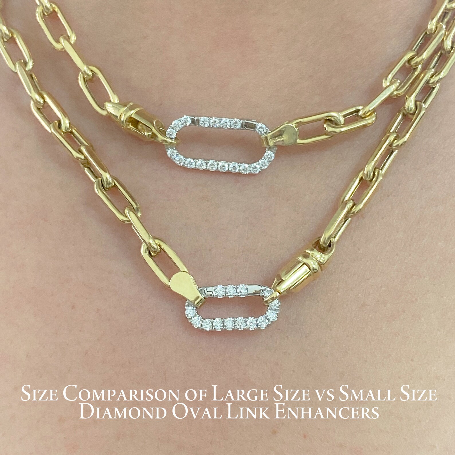 Diamond Oval 14K Solid Gold Enhancer Charm Pendant Connector Lock ...