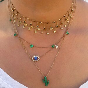 14K Solid Gold Emerald Cactus Necklace unique Pavé Saguaro Charm ...