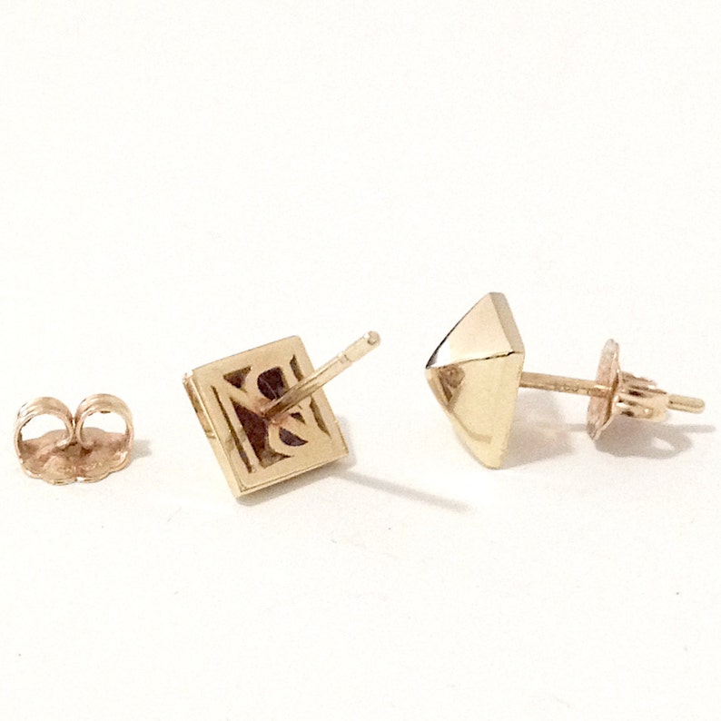14K Solid Gold Spike Stud Earrings (pyramid Square Spiked Studs ...