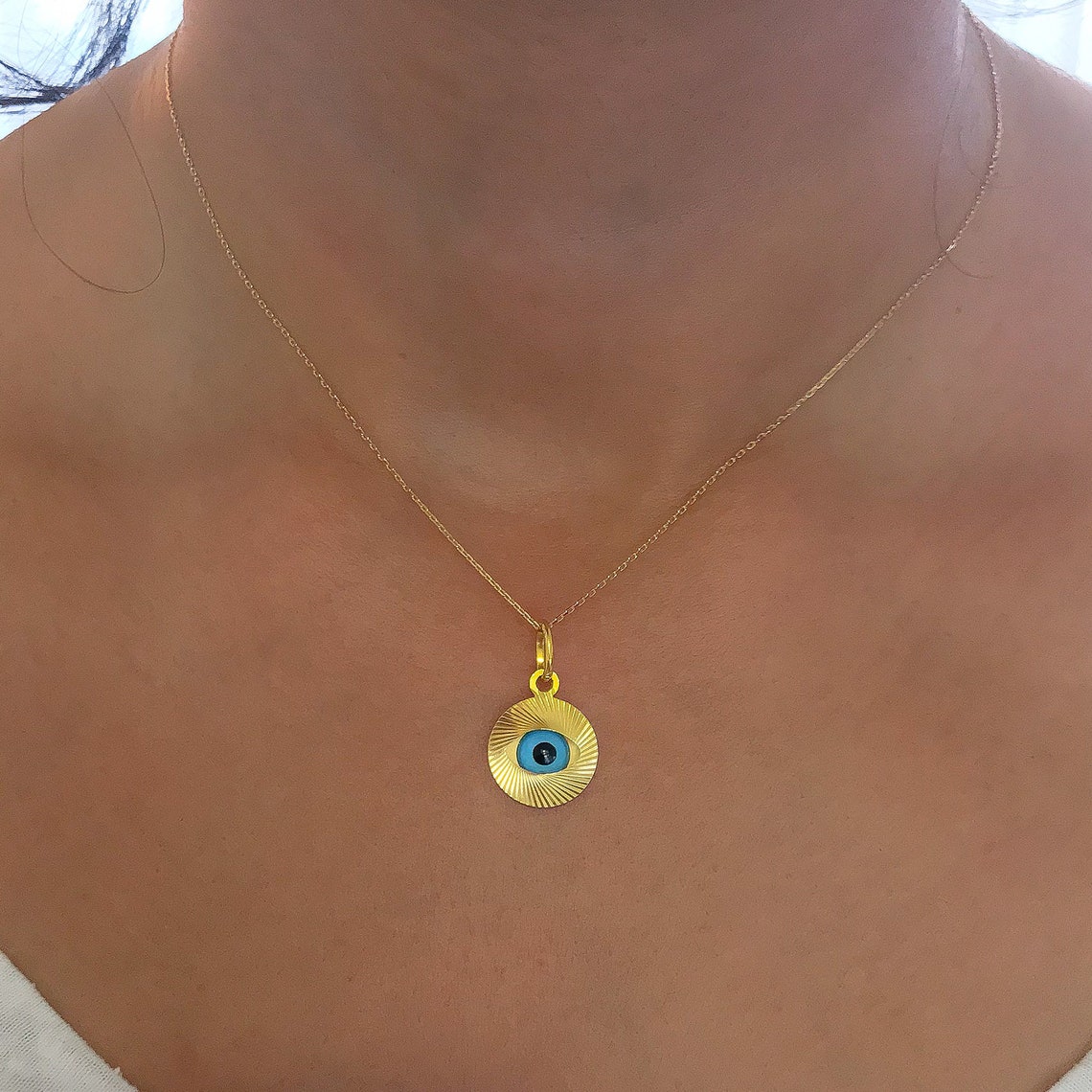 14K Solid Gold Evil Eye Charm Necklace LIMITED EDITION - Etsy