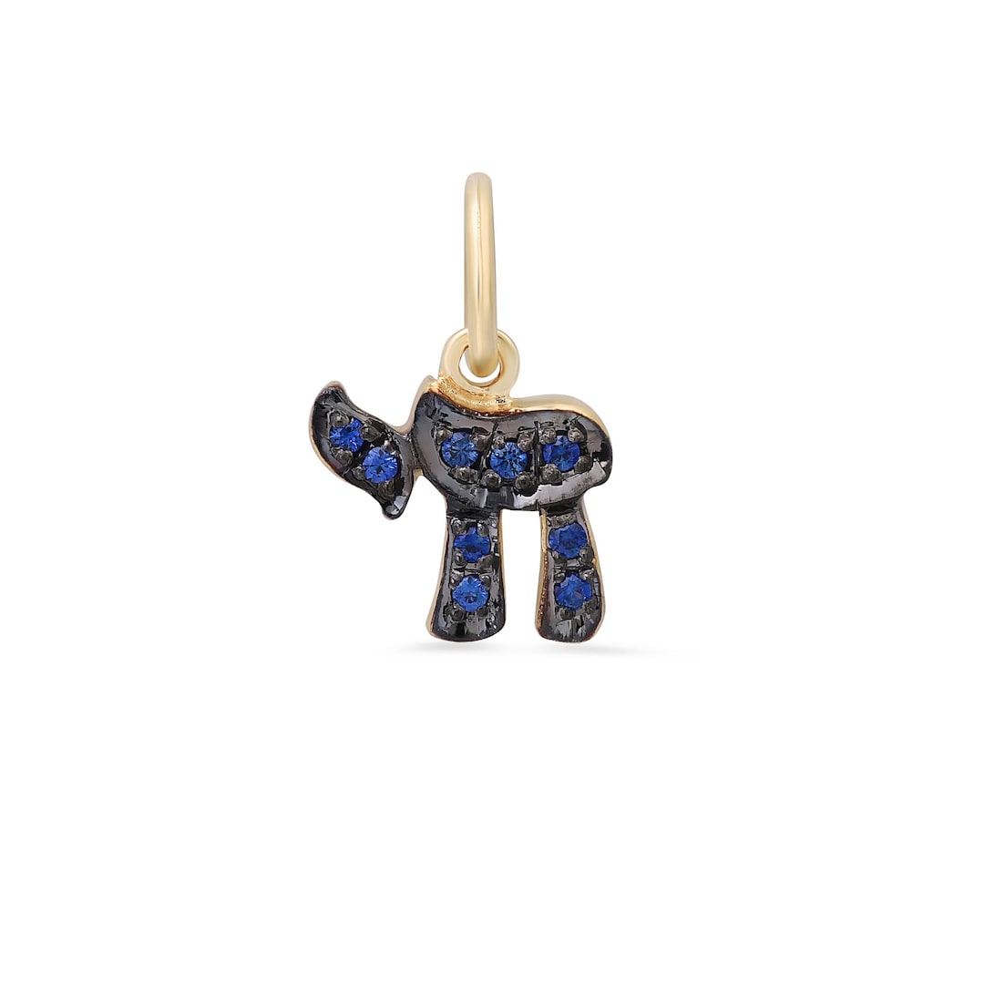 Sapphire Hebrew Chai 14K Solid Gold Necklace Charm: Jewish Symbol ...