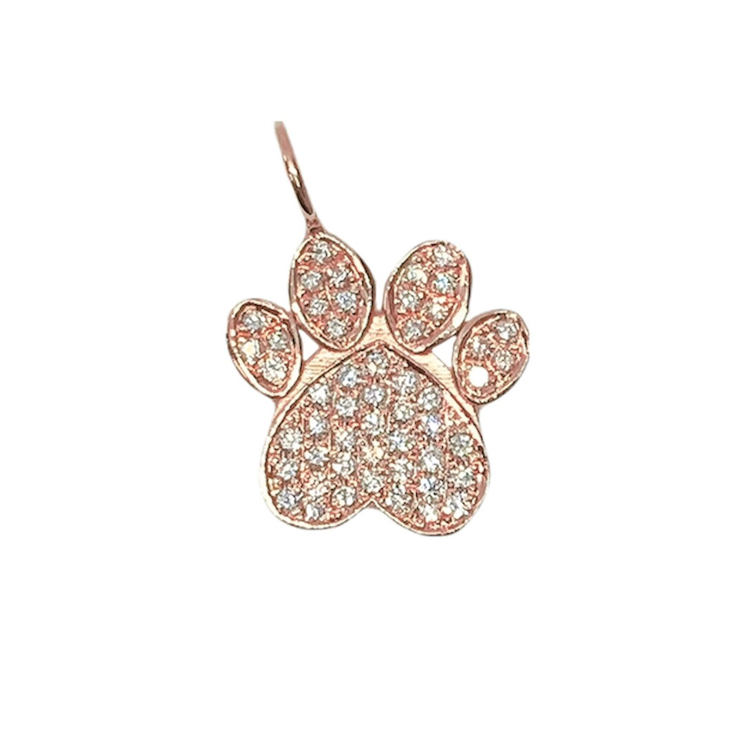 Diamond Paw Print 14K Solid Gold Charm Pendant, Large Size engravable ...