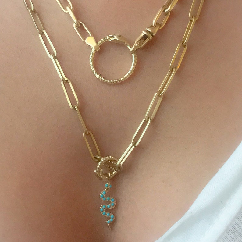 Snake 14K Solid Gold Enhancer Round Charm Pendant Lock Small | Etsy