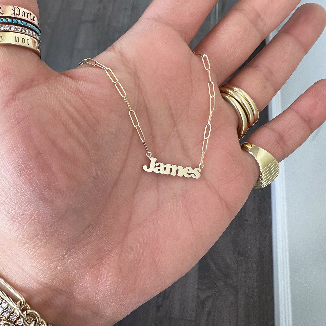 Block Font Nameplate 14K Solid Gold Necklace (unique Custom Classic ...