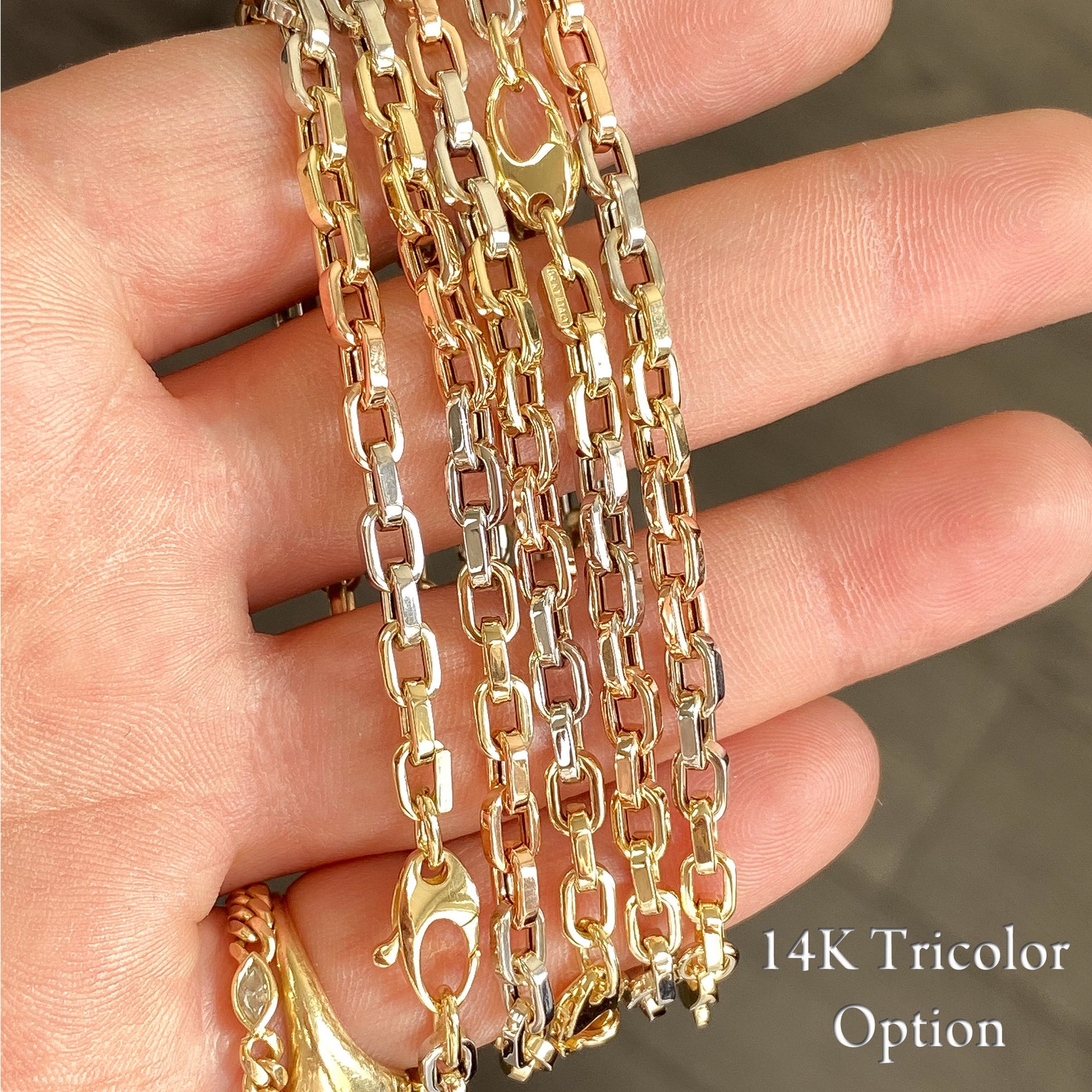 Thick Flat Oval Rolo Link 14K Solid Gold Italian Chain Link | Etsy